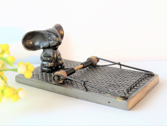 Vintage Mouse Figurine Mouse on Mouse Trap Metal Figurine | Etsy