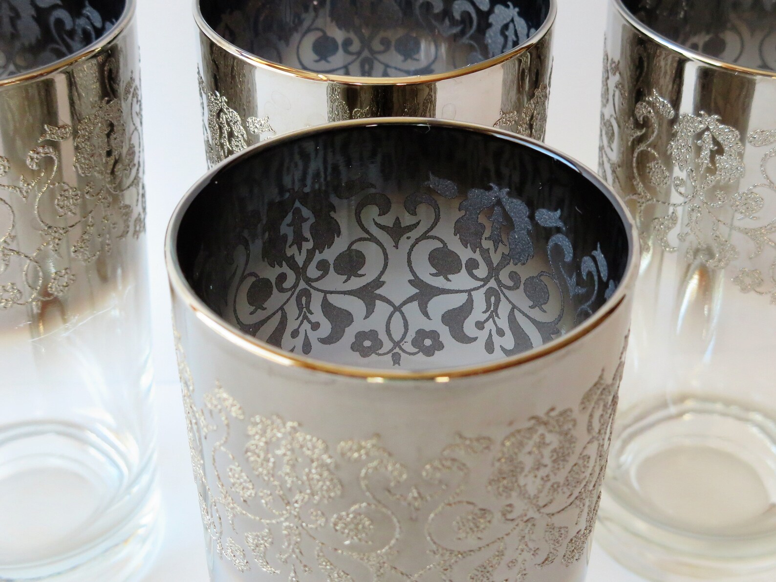 Vintage Silver Ombre Embossed Glasses - Set of 4 - Lusterware Glasses ...