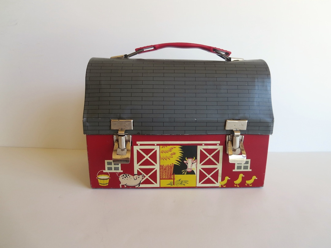 Vintage Red Barn Lunchbox - Dome Lunch Box - Farm Animals - 1960's ...