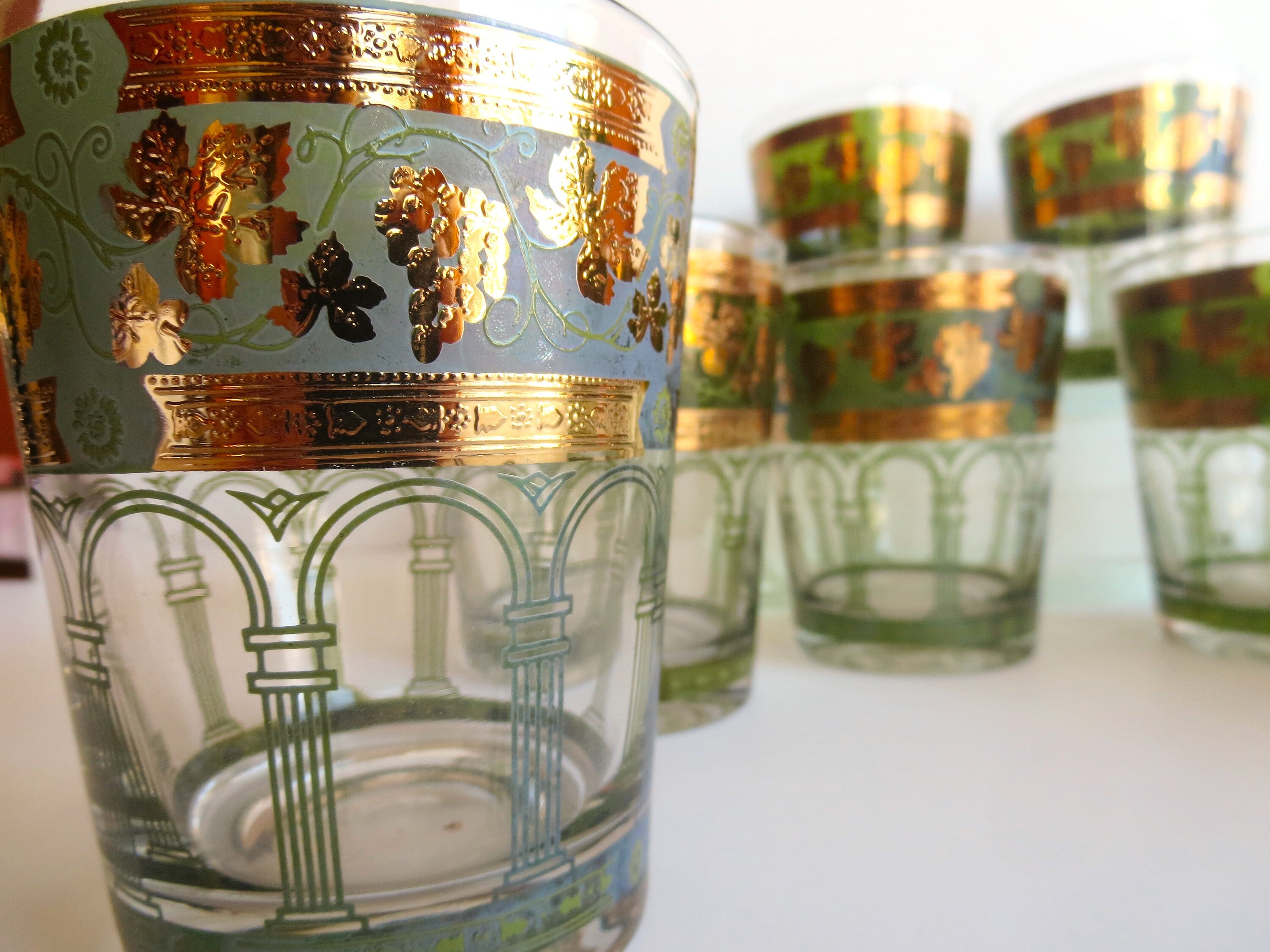 Vintage Cera Roman Green Glassware Set of 8 - Etsy