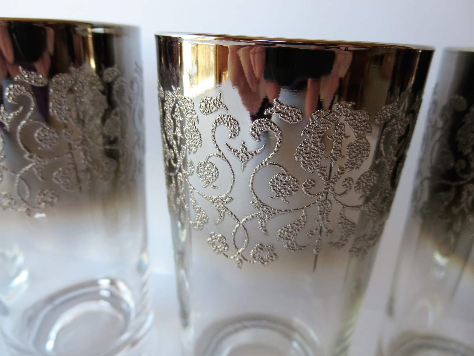 Vintage Silver Ombre Embossed Glasses - Set of 4 - Lusterware Glasses ...