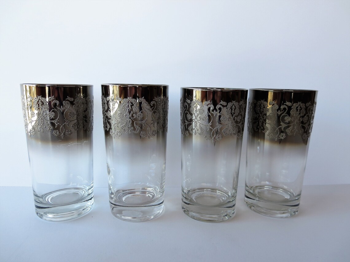Vintage Silver Ombre Embossed Glasses - Set of 4 - Lusterware Glasses ...