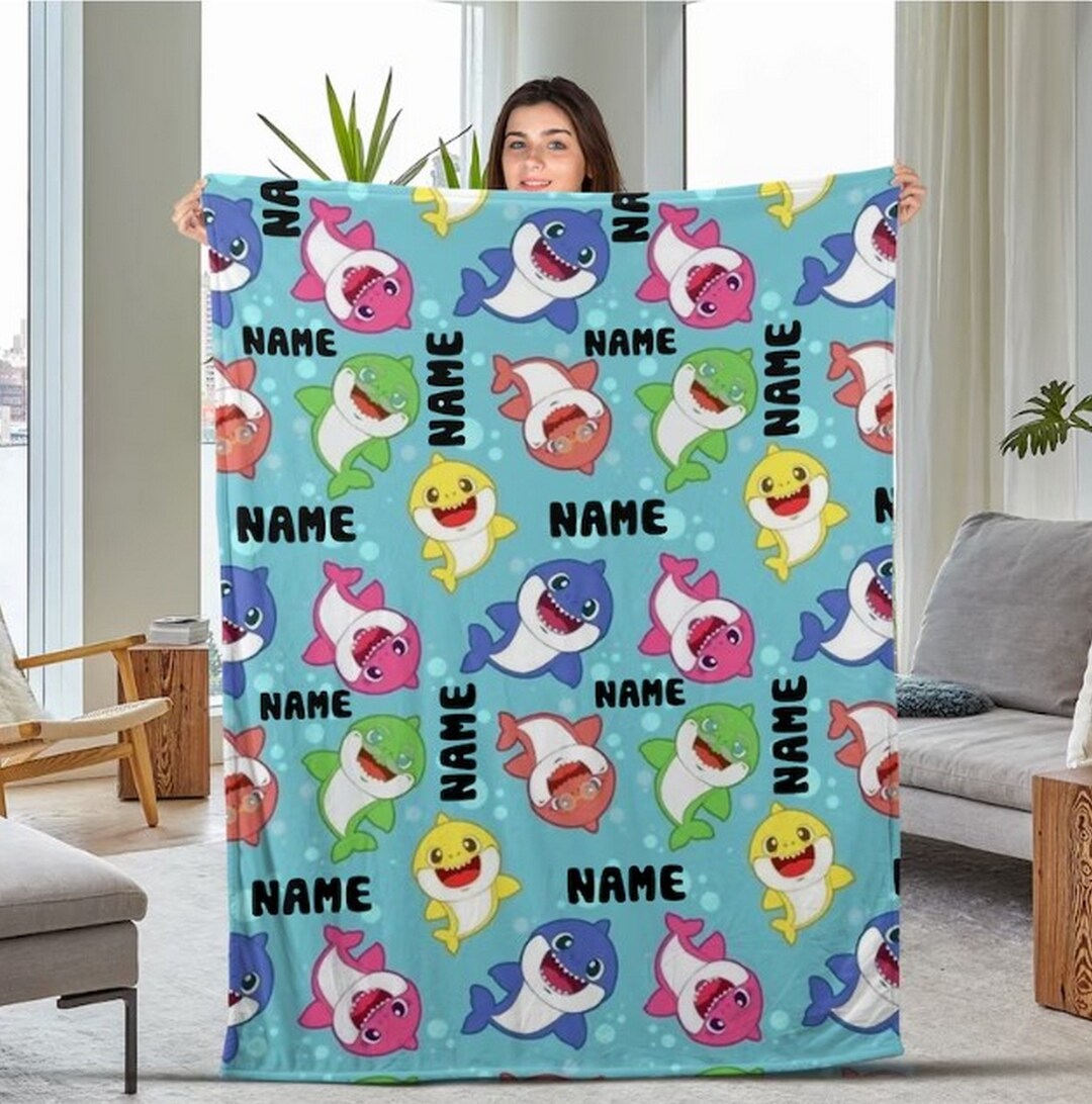 Custom Name Baby Shark Blanket, Do Do Do Fleece Mink Sherpa Blanket ...