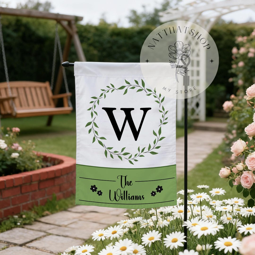 Custom Family Name Garden Flag,personalized Greenery Wreath Outdoor ...
