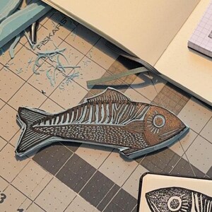 Fish Print Patch // Handmade Linocut Block Carving - Etsy