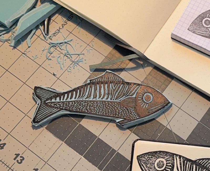 Fish Print Patch // Handmade Linocut Block Carving - Etsy