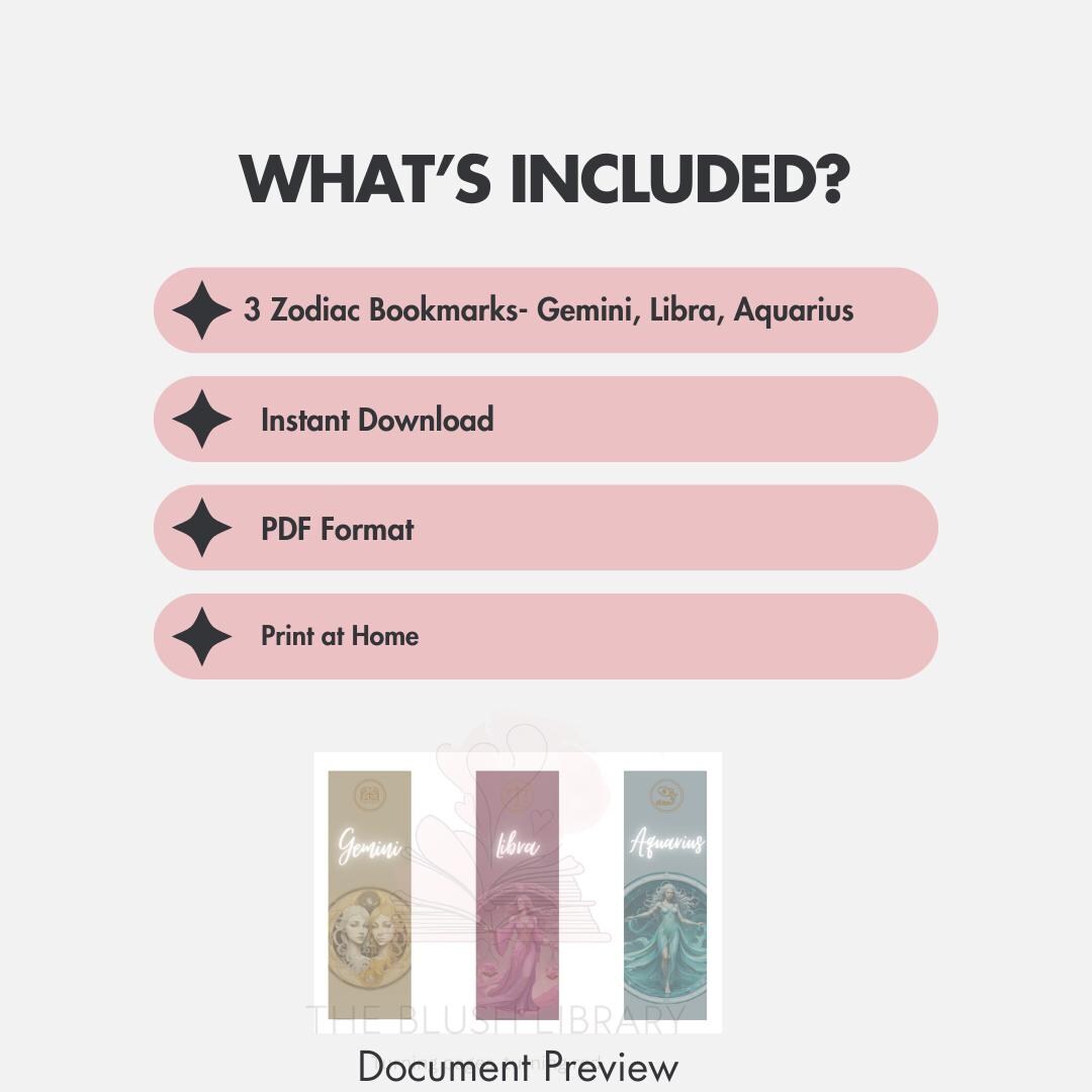 Air Sign Printable Bookmarks | Gemini, Libra & Aquarius Zodiac Digital ...