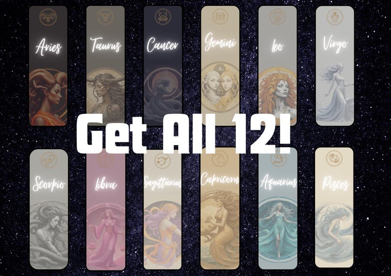 Zodiac Printable Bookmarks | Astrology Bookmark Set | Digital Download ...