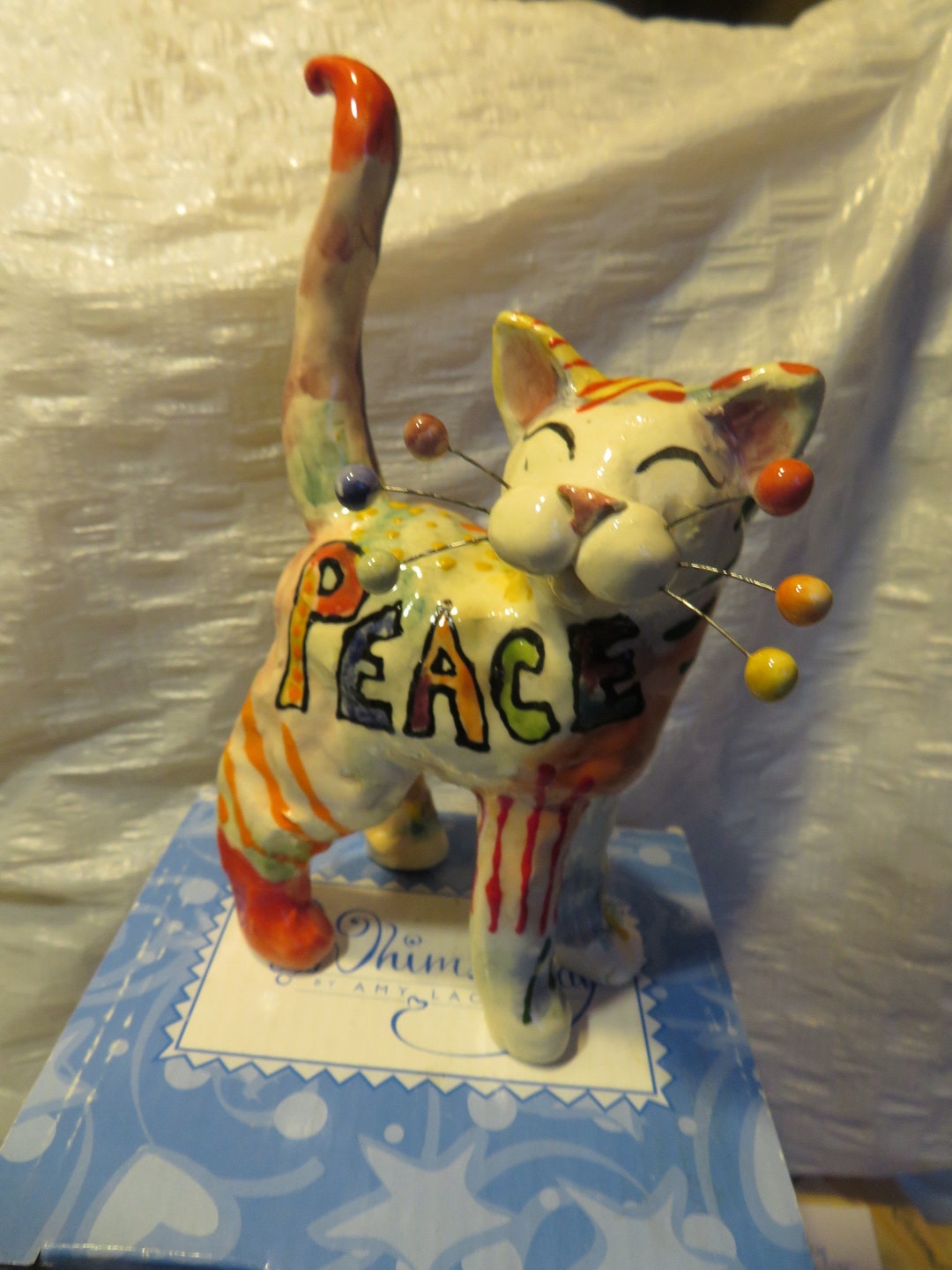 Peace Signed Handmade, Hand-painted Multicolor Cat Surprise Pin by ...