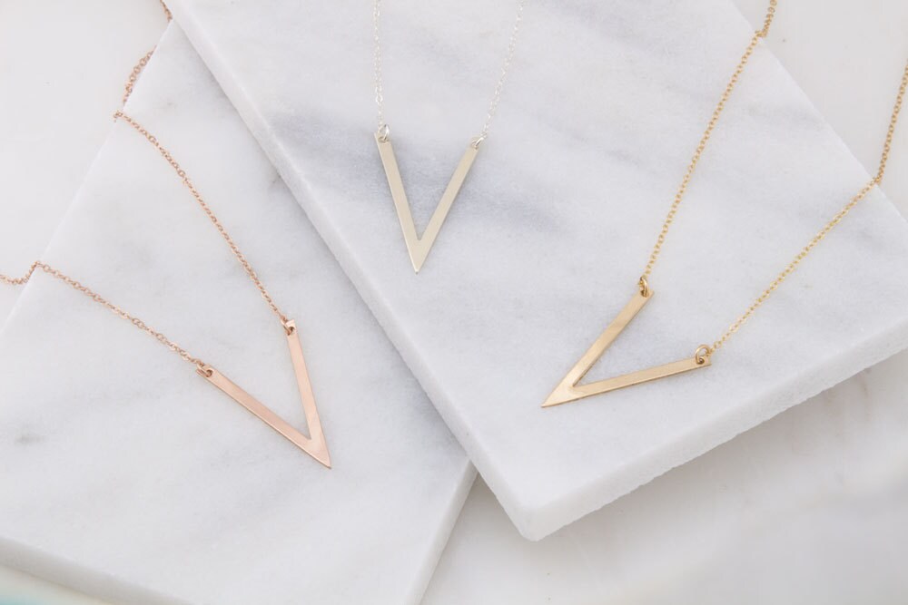 Triangle V Necklace, V Necklace, Simple Gold Necklace, Layering ...