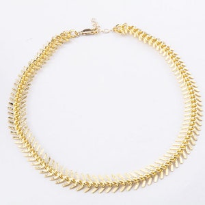 Chunky Gold Plated Fishbone Choker, Fish Bone Gold Choker, Statement ...
