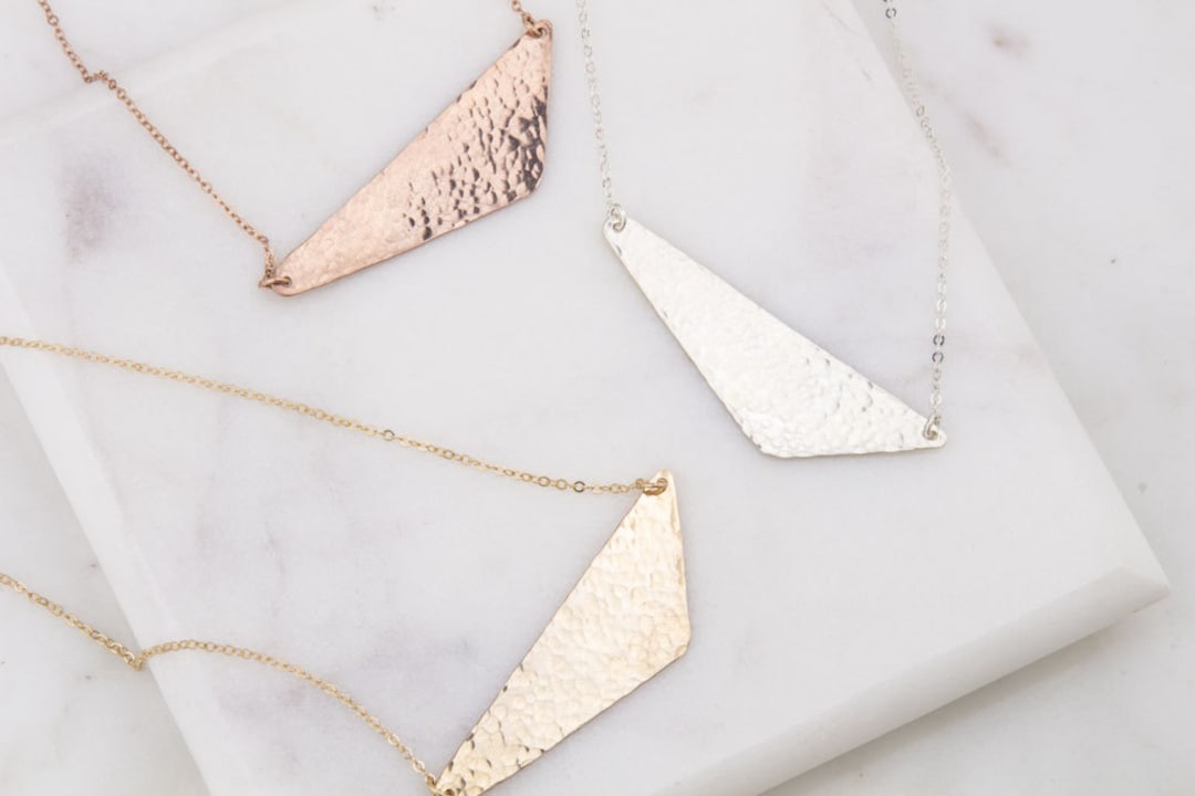 Large Triangle Bar Necklace in 14K Gold Filled, Sterling Silver, Rose ...