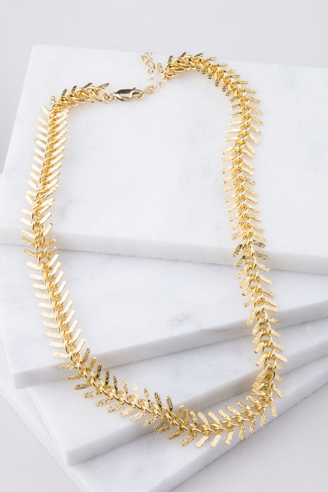 Chunky Gold Plated Fishbone Choker, Fish Bone Gold Choker, Statement ...