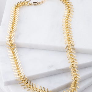 Chunky Gold Plated Fishbone Choker, Fish Bone Gold Choker, Statement ...