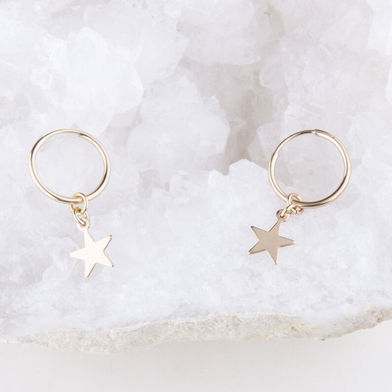 14K Gold Filled Star Hoops Gold Star Earrings Gift for Her - Etsy
