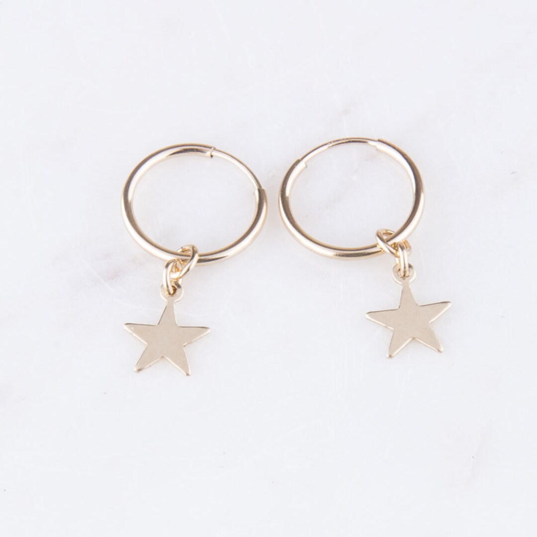 14K Gold Filled Star Hoops, Gold Star Earrings, Gift for Her, Dainty ...