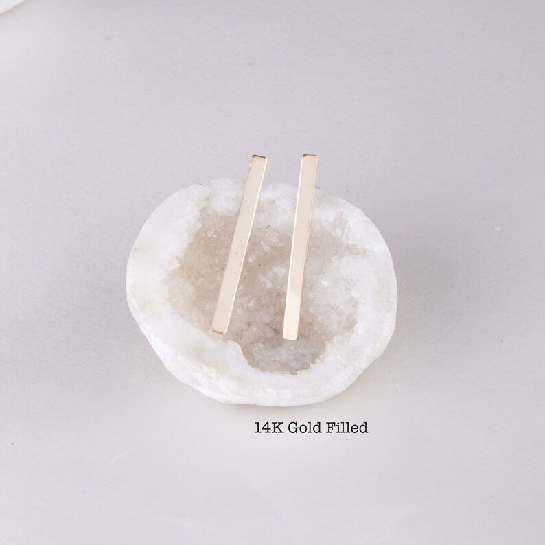 Gold Bar Earrings, Long Bar Earrings in Sterling Silver or 14K Gold ...