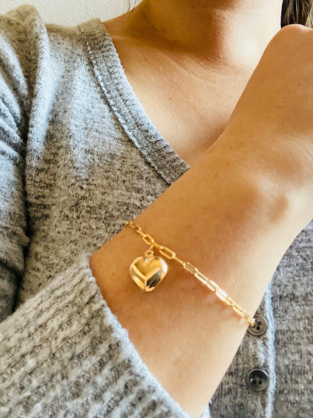 Tiny Heart or Small Heart Gold Bracelet, Stacking Heart Bracelet ...