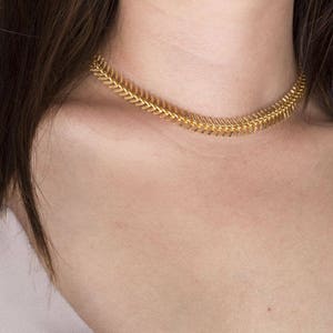 Chunky Gold Plated Fishbone Choker, Fish Bone Gold Choker, Statement ...