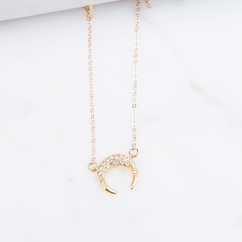 Moon Horn Crystal Necklace in Gold, Silver, Rose Gold, Crescent Moon ...