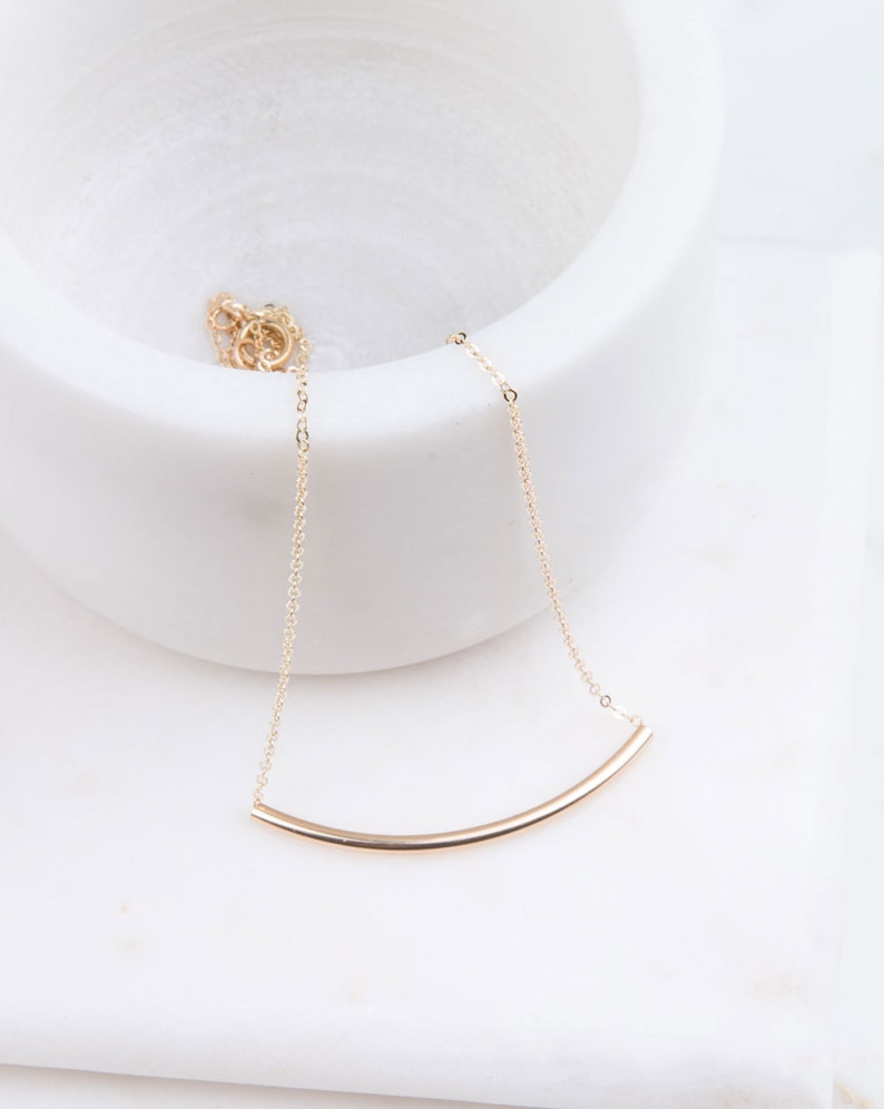 Gold Curved Bar Necklace,gold Layering Necklace, Long Gold Bar Necklace ...
