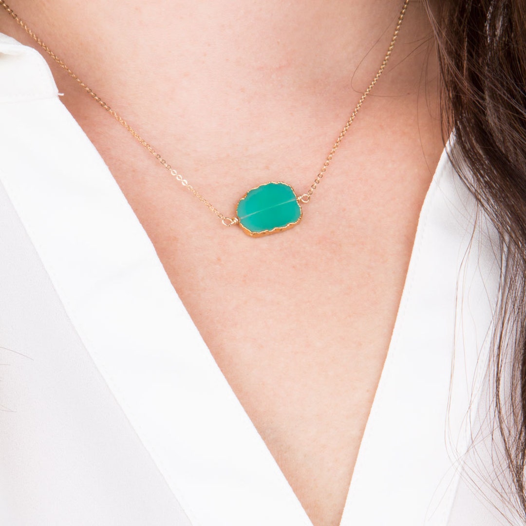Gemstone Slice Necklace, Gold Edged Gemstone Slice Necklace ...