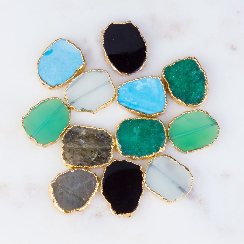 Gemstone Slice Necklace, Gold Edged Gemstone Slice Necklace ...