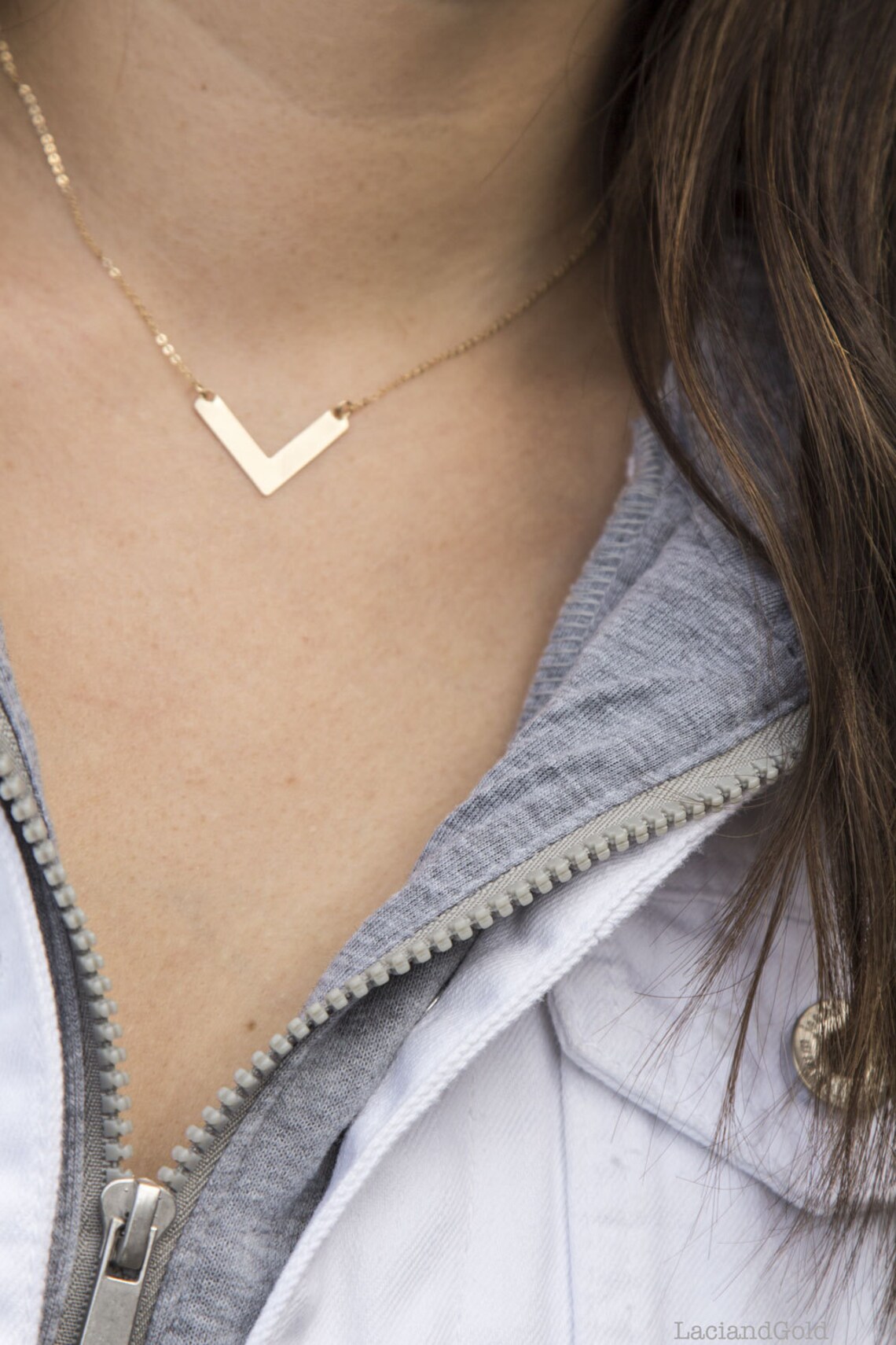 Chevron Gold Necklace, Layering Necklace, Chevron Charm, V Shaped ...