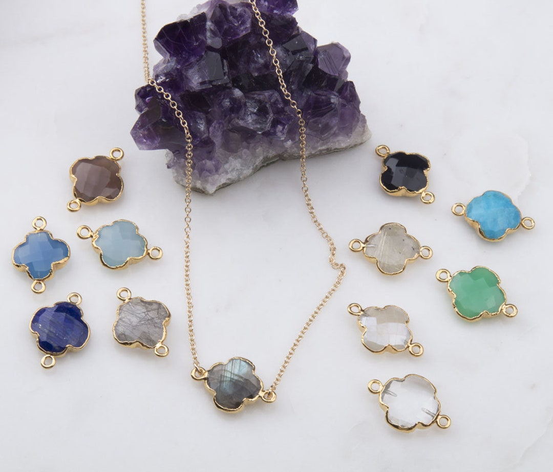 Gemstone Clover Necklace, Stone Clover Shape Pendant Necklace ...