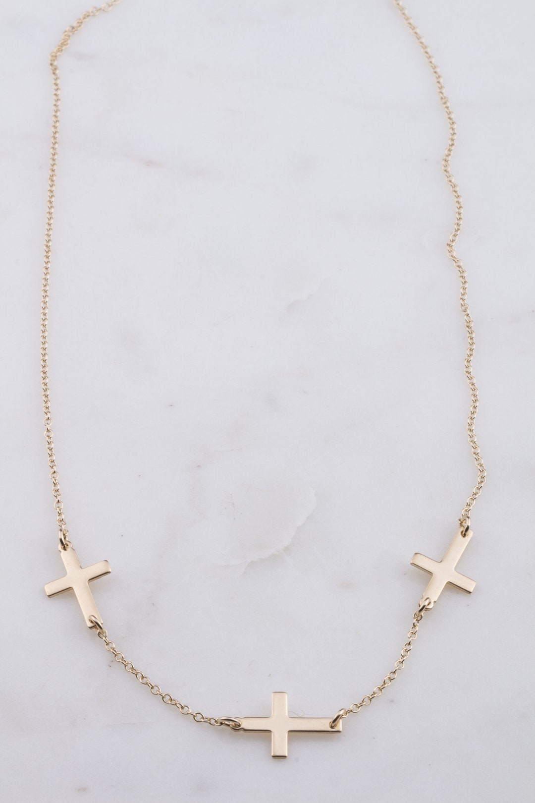 Three Sideway Crosses in Gold Filled OR Sterling Silver, Cross Necklace, Charm Necklace ...