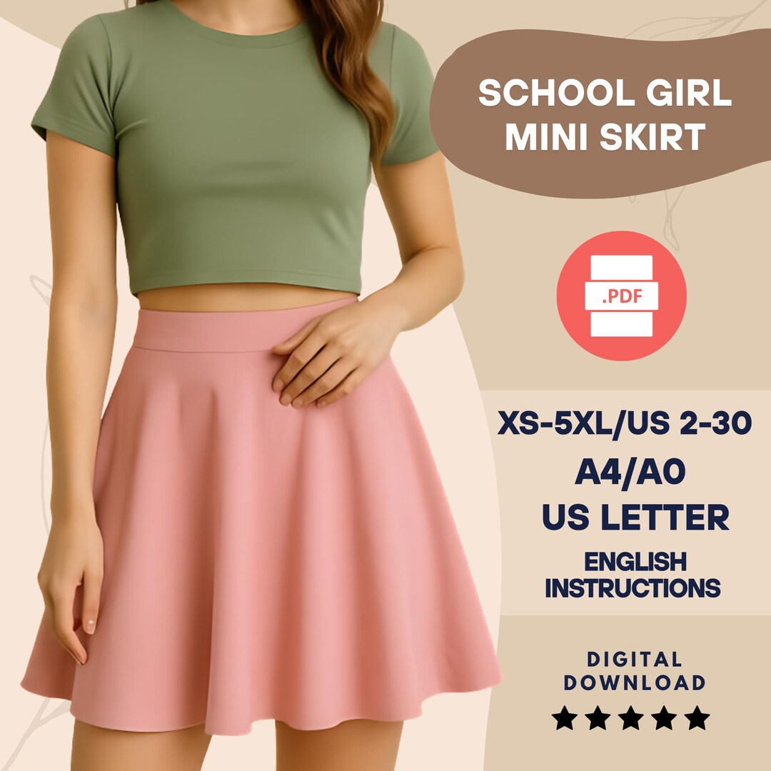 School Skirt Sewing Pattern PDF | Women’s Pleated Skirt With Pockets ...