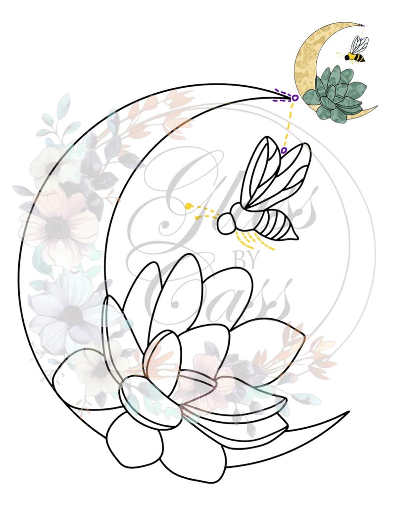 Stained Glass Pattern Succulent Moon and Bee Suncatcher Fully Tested No ...