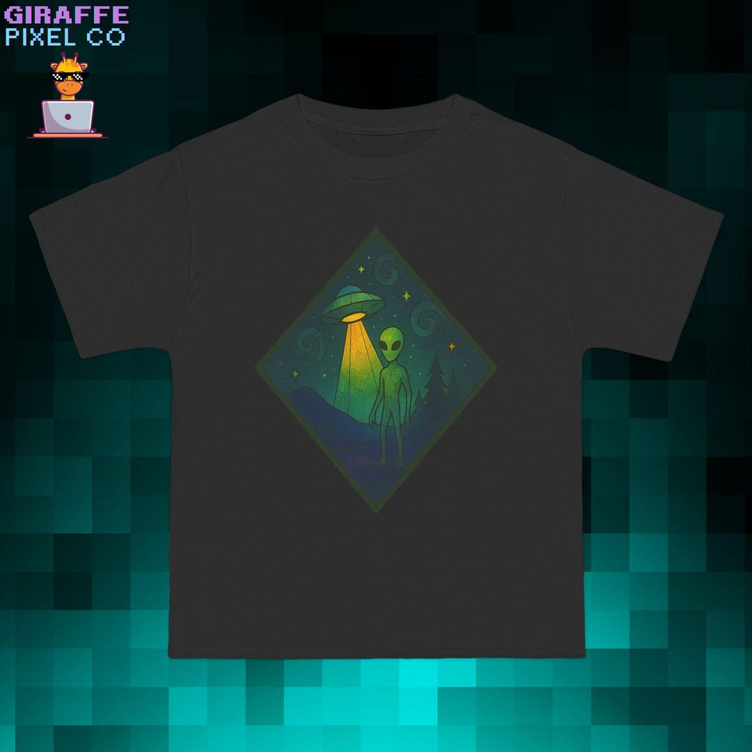 Alien Shirt UFO Abduction Tee Forest Night Scene Tshirt Trippy Cosmic ...