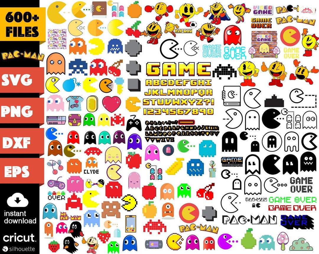 Pacman Mega Bundle Png Files, Pacman Alphabet Png, Pacman Game Clipart ...