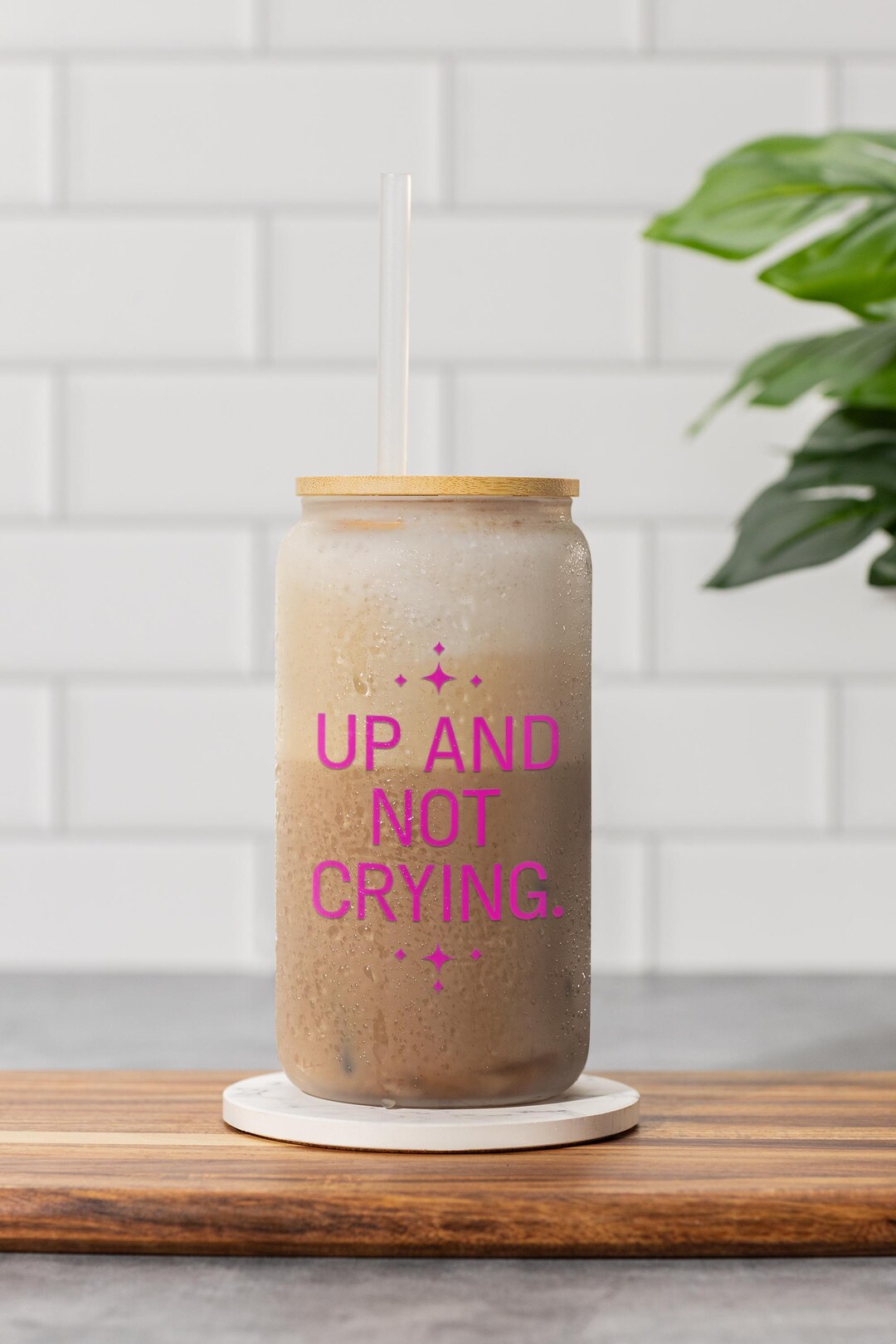 Up and Not Crying Pink & Clear - 16oz Sipper Glass With Wooden Lid ...
