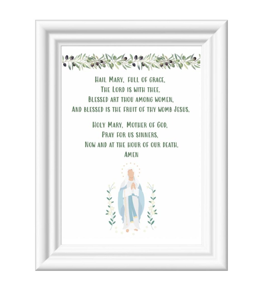 Hail Mary Print Olive Green With Holy Mary Graphic - Etsy