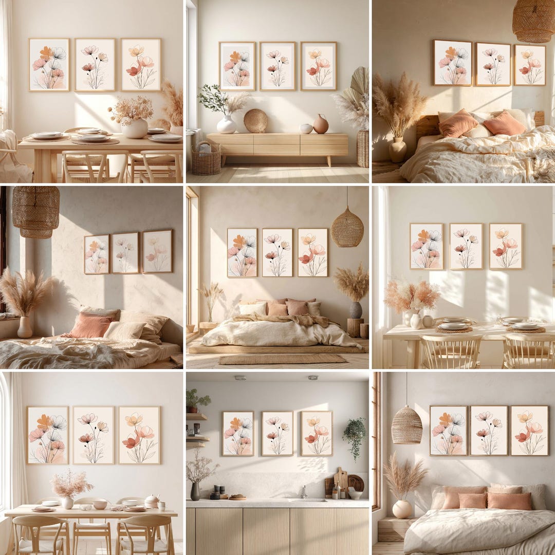 12 Wall Art Mockup Bundle – 3 Frame PSD Mockups, Modern Interior ...