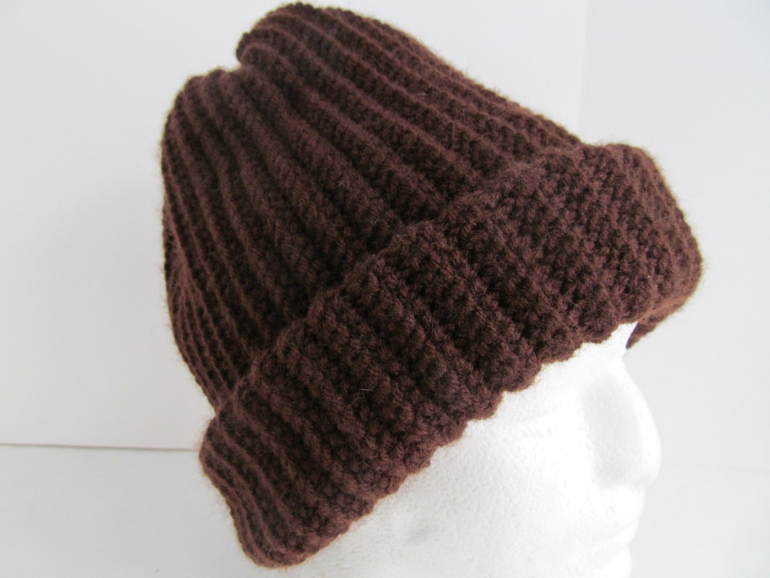XL Mens Dark Chocolate Brown Winter Hat Cap Beanie Ski Size Extra Large ...