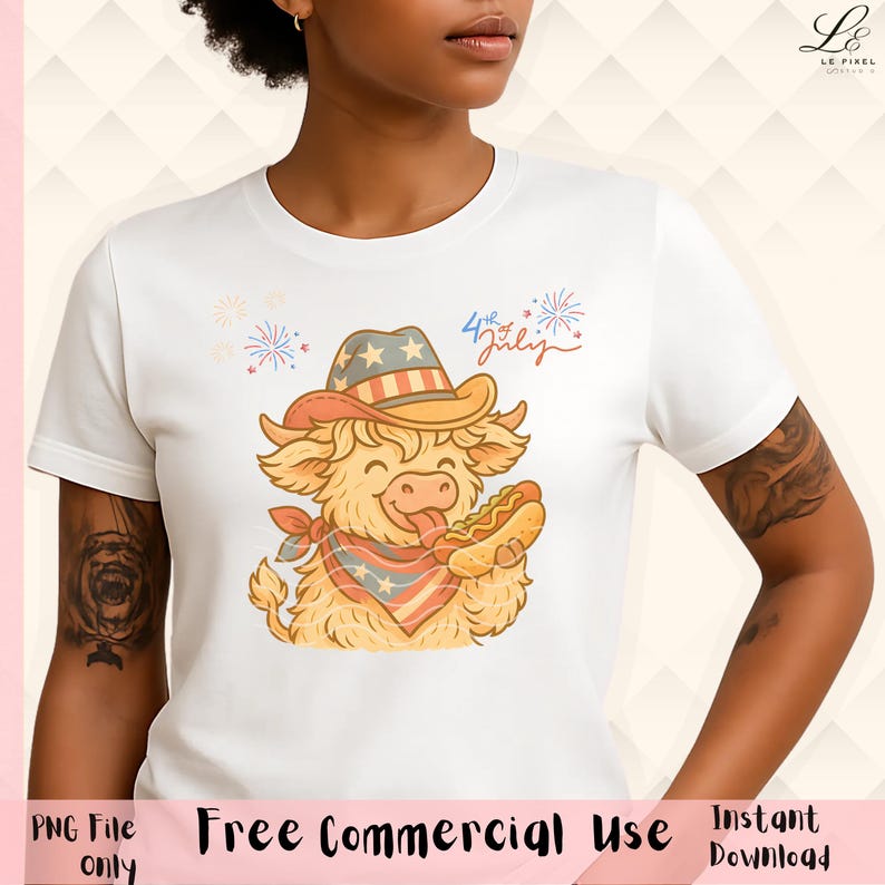 4th of July Heifer PNG | Patriotic Cow Clipart | Funny Cowgirl Hot Dog ...
