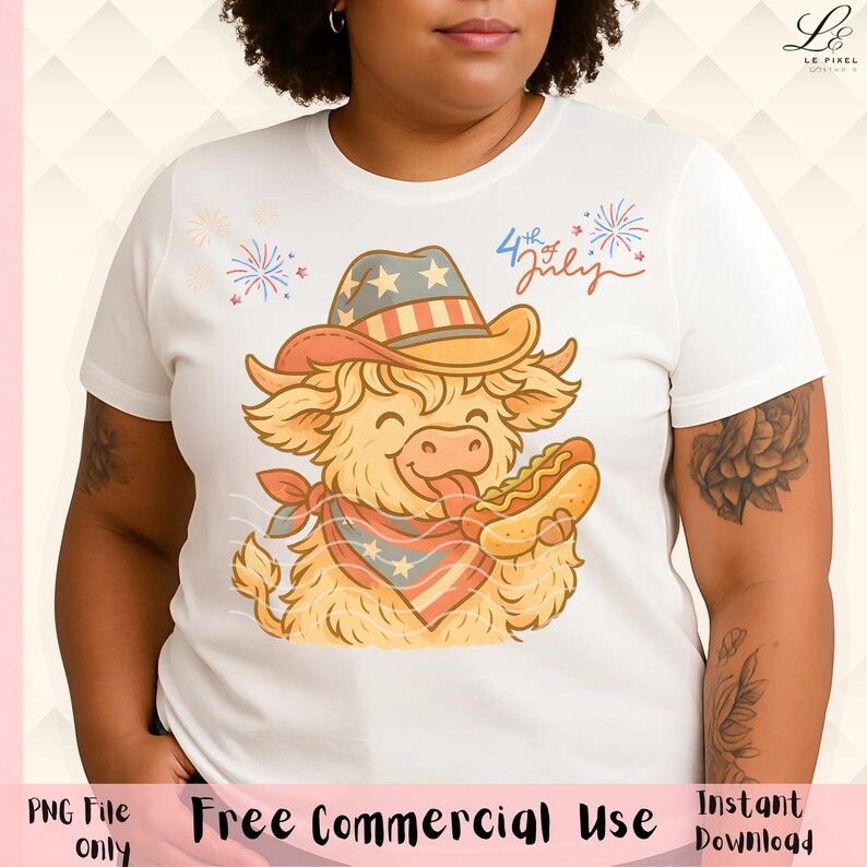 4th of July Heifer PNG | Patriotic Cow Clipart | Funny Cowgirl Hot Dog ...