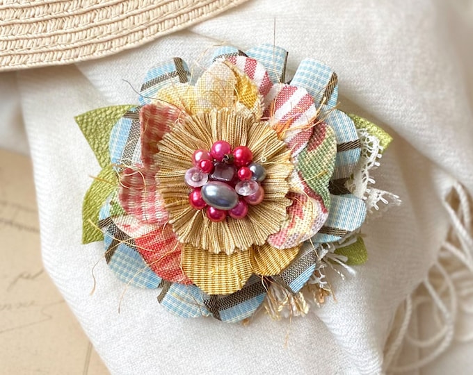Textile Brooch - Fabric Flower Pin for Scarf, Coat, Hat - Unique Gifts ...