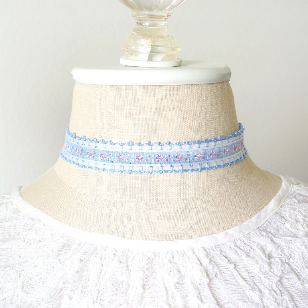 Vintage Ribbon Choker: Light Blue Fabric Necklace, Coquette Jewelry - Etsy