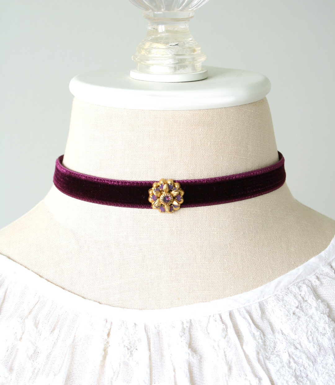 Velvet Ribbon Choker Necklace With Vintage Amethyst Color Crystal ...