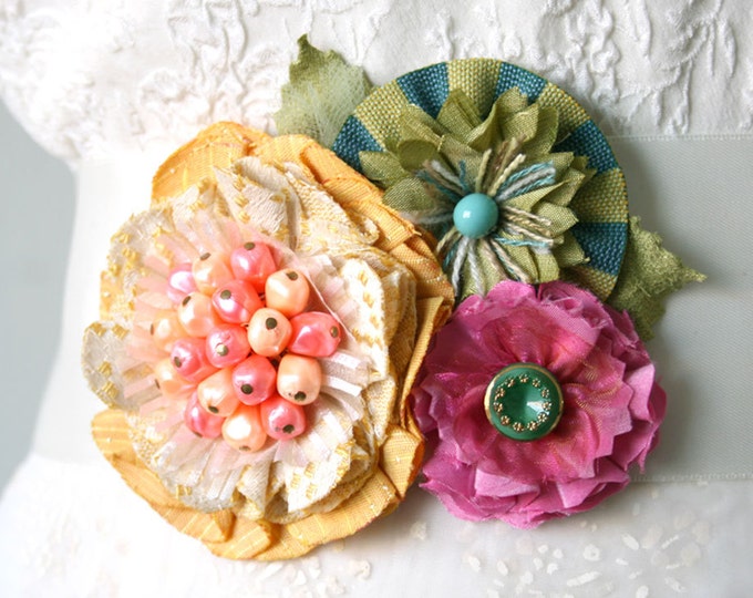 Reserved for Heather: Colorful Flower Pin, Fabric Flower Brooch ...