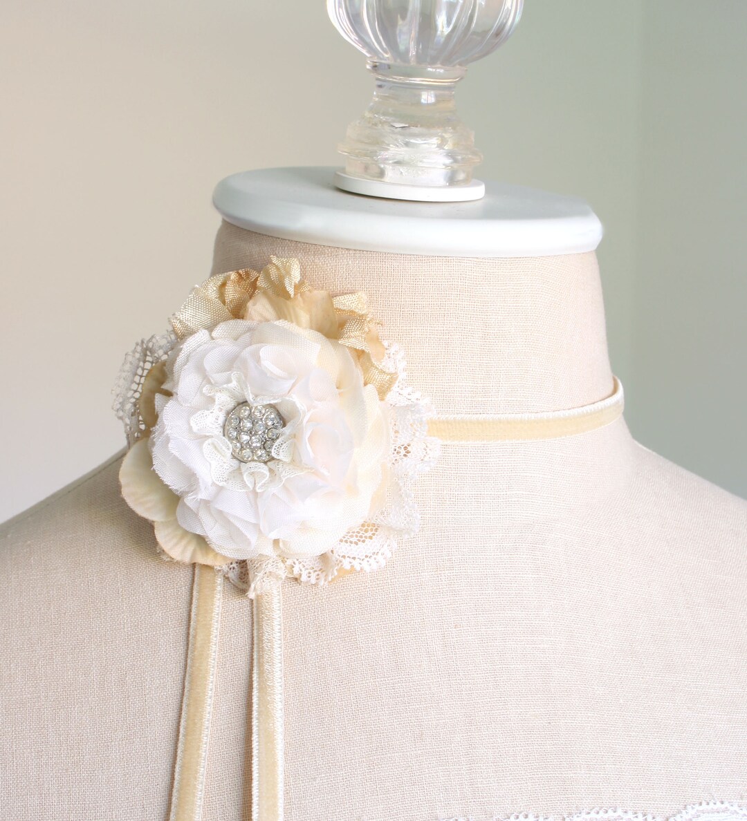 Velvet Ribbon Tie Necklace With Large Fabric Flower - Etsy