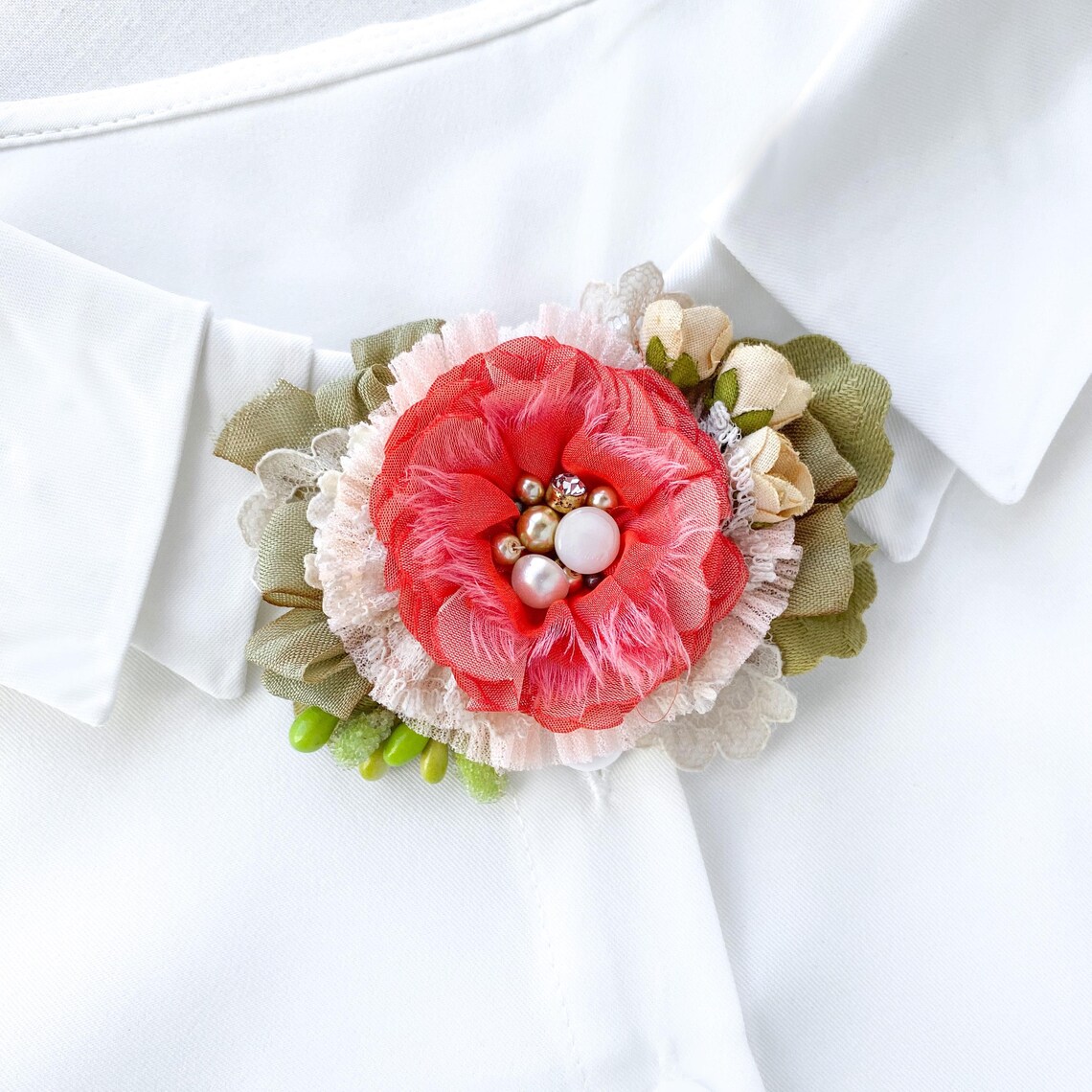 Tropical Coral Pink Fabric Flower Brooch Pin - Etsy