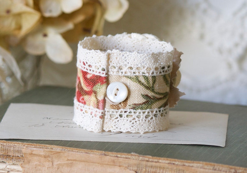 Textile Cuff Bracelet With Flower Wide Fabric Cuff - Etsy