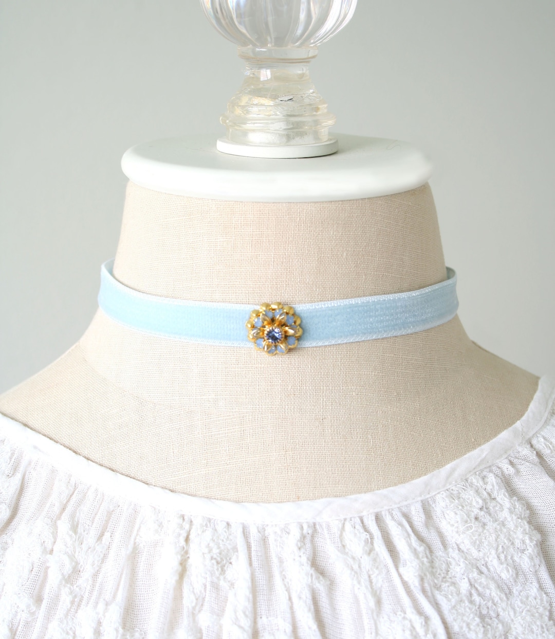 Velvet Ribbon Choker Necklace With Crystal Rhinestone Jewel Regency Era ...