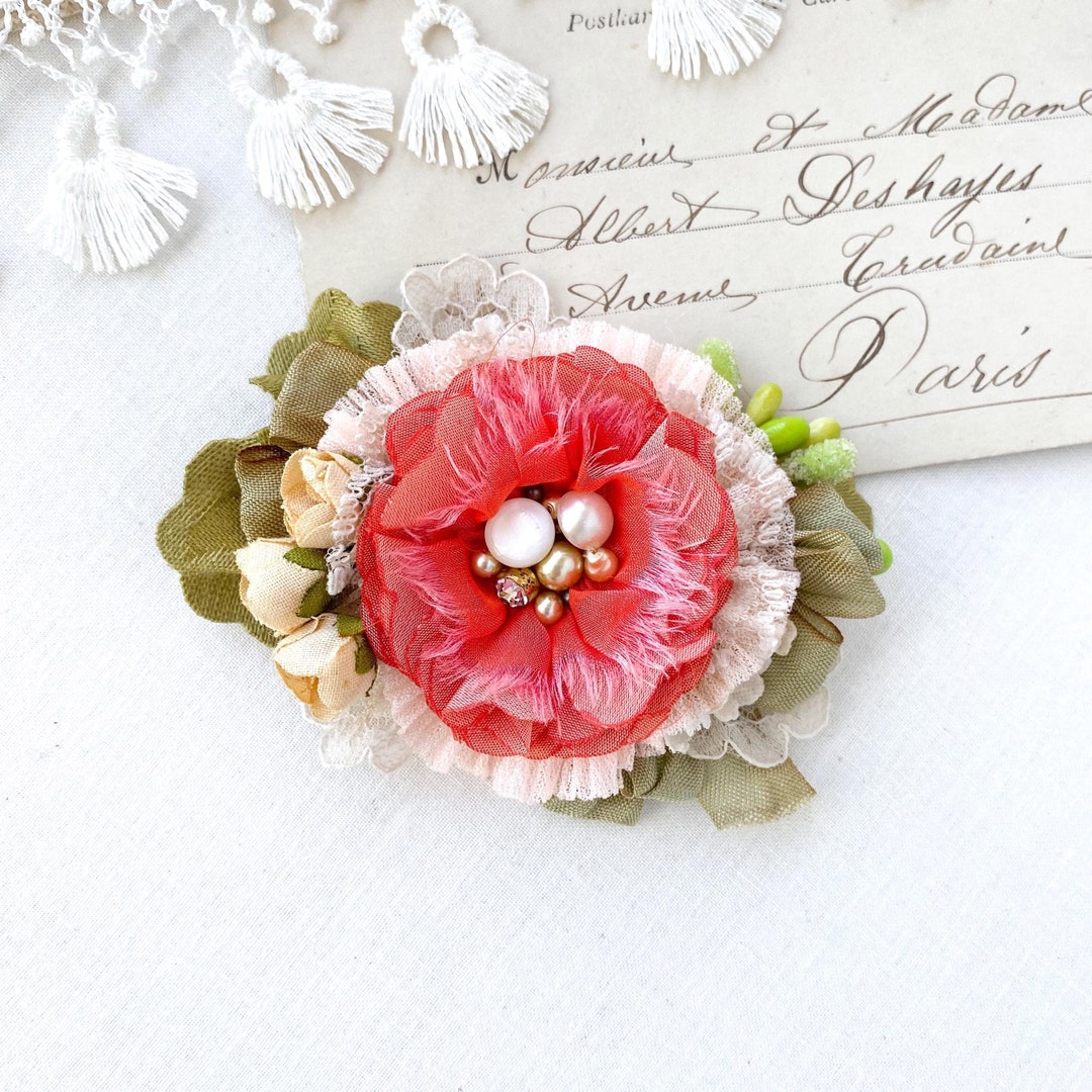Tropical Coral Pink Fabric Flower Brooch Pin - Etsy