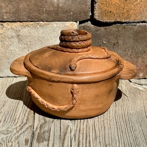 Micaceous Clay Cooking Pot, Snake Art, Lidded Bean Pot, Clay Cookware ...